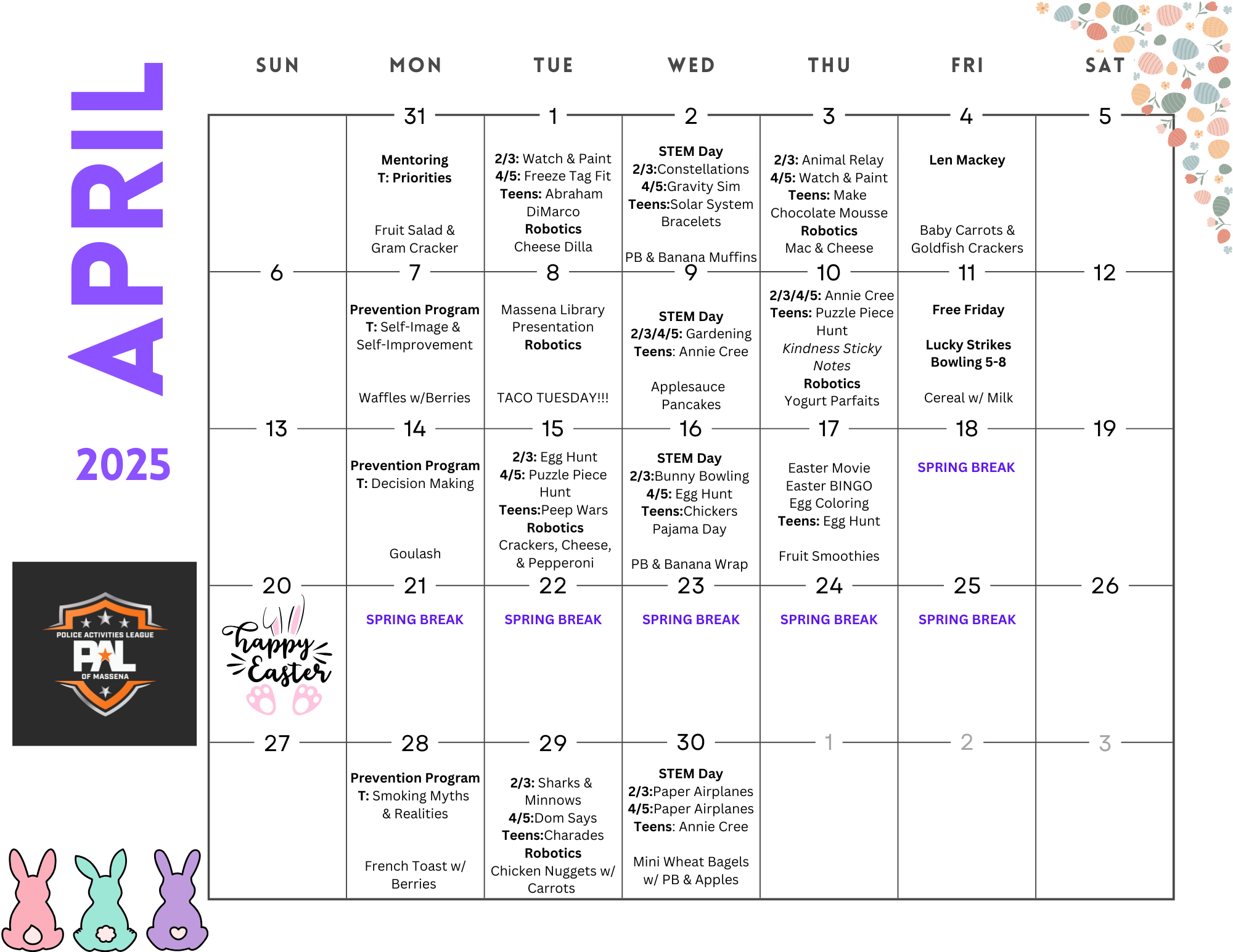 Calendar – Police Activities League (PAL) of Massena